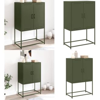vidaXL Buffet haut vert olive 68,5x38,5x107 cm acier - Buffet Design Industriel - Meuble Rangement Vertical - Armoire Ouverte - &Eacute;tag&egrave;res M&eacute;talliques