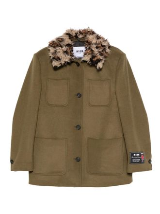 Msgm manteau &agrave; col en fourrure artificielle - Vert