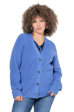 Ulla Popken Femme Grandes Tailles Cardigan &agrave; Manches Longues, Encolure en V et Boutons Bleu &eacute;g&eacute;e 58+ 843042730-58+