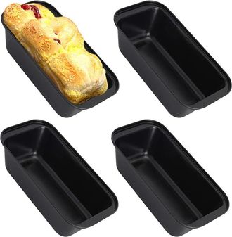 Egen Bread Pan Loaf Tin for Baking, Non-Stick Carbon Steel Baking Bread Toast Mold Loaf Baking Pan Set (25.2x13cm -Black 4Pcs)