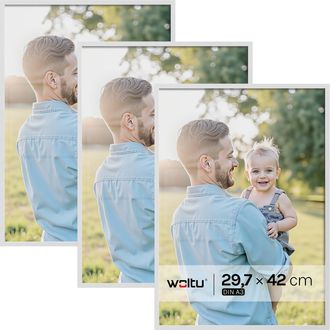 Woltu Bilderrahmen A3 29,7x42 cm, 3 Set, Fotorahmen Silber, Aluminium, mit Passepartout, zum vertikalen oder horizontalen Aufh&auml;ngen/Aufstellen, f&uuml;r Fotos, B