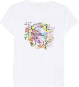 Liu Jo Femme, Tops, Blanc, Taille: 38 FR T-shirt en coton avec imprim&eacute;