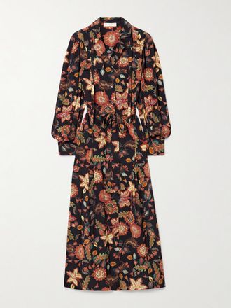 Ulla Johnson Robe Midi En Soie À Imprimé Fleuri Et À Ceinture Giselle - Noir