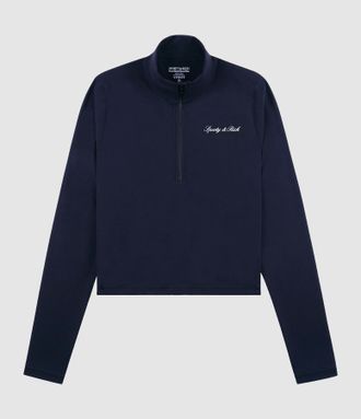 Sporty & Rich Top Signature Logo Sports Quarter Zip Dark Navy