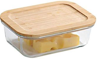 KESPER Aufbewahrungsglas mit Bambusdeckel - rechteckige Frischhaltedose aus Glas mit luftdichtem Verschluss, FSC-zertifiziert, stapelbar, Ma&szlig;e: 20 x 14,5 x 7