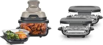 Ninja CRISPi Air Fryer Design Compact, 2 Capacit&eacute;s Interchangeables en Verre avec Couvercles, FN101EUSTGD + Ninja CRISPi 2 boites en verre sous vide TempWar