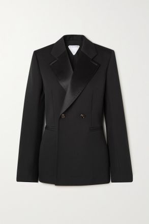Bottega Veneta Blazer &Agrave; Double Boutonnage En Laine Grain De Poudre &Agrave; Finitions En Satin - Noir