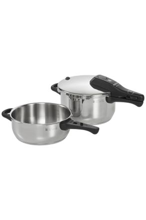WMF Schnellkochtopfset Perfect, Edelstahl, Metall, 2-teilig, 4,5 L, abnehmbare Griffe, 2-Stufen-Garregler, Kochen, T&ouml;pfe, Schnellkocht&ouml;pfe