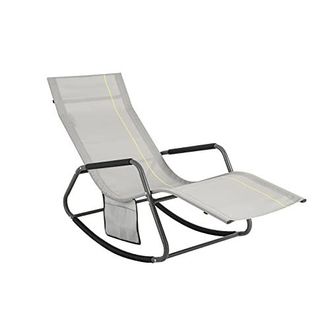 SoBuy Transat Jardin Exterieur Chaise Longue à Bascule Fauteuil Relax Extérieur avec Pochette Latérale Bain de Soleil pour Terrasse Balcon et Plage Gris 143
