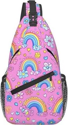 Generic Sacoche Homme Bandouliere Fleur Rainbow Fleur color&eacute;e Durable Sac &agrave; Bandouli&egrave;re L&eacute;ger Sac Poitrine pour Camping Homme &eacute;cole