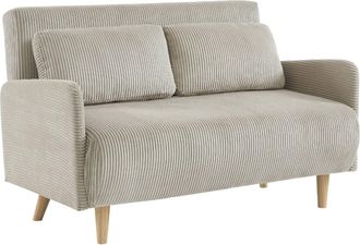 Sweeek Skandinavisches 2-Sitzer-Sofa mit graubeigem Cordbezug, Holzf&uuml;&szlig;en und verstellbarer R&uuml;ckenlehne - Panam