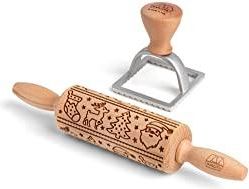 Marcato Marcato Kekszubereitungs-Set, Weihnachtsthema, Teigrolle für Kekse, quadratisch, 58 mm + Weihnachts-Rezeptbuch, hergestellt in Italien, Modell: Christ