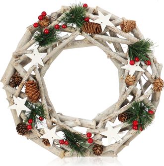 Com-Four Tischkranz mit Sternen, Deko-Tischkranz aus Zweigen, natürlicher Türkranz zum selber Schmücken, DIY Naturkranz - Ø 36 cm (Adventskranz XXL)