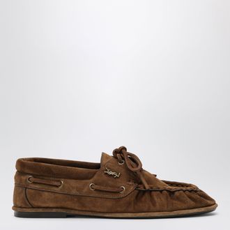 Saint Laurent Braune Le Loafer Schn&uuml;rloafer aus Veloursleder