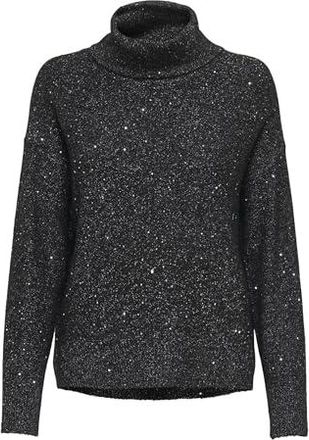 Only Onlarizona Ls Sequins Rollneck Pull KNT col roul&eacute;, Noir, L Femme
