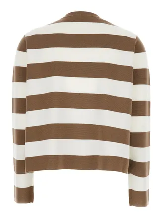 Max Mara Womens Sweater Beige With Embroidery And Stripes Multicolour Virgin Wool Tops Top