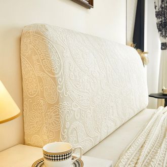 Generic Dehnbarer Staubschutzbezug im Vintage Stil Bettkopfteil Bezug f&uuml;r Doppelbetten Kopfteil Bezug zur Schlafzimmerdekoration Beige Volle L&auml;nge: 110-130 cm