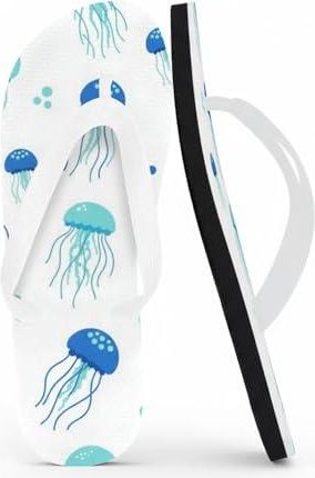 Generic Tongs blanches bleues sarcelle m&eacute;duses pour femme Chaussures d&eacute;t&eacute; pour homme Sandales &agrave; semelle plate Cadeaux pour elle fille, M&eacute;duse blanche bleue sa