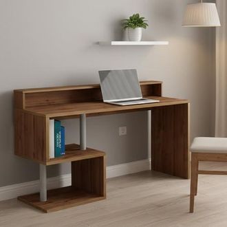 Dmora Schreibtisch Silvestro, linearer Schreibtisch mit Ablagef&auml;chern, Mehrzweck-B&uuml;roschreibtisch mit Platte, 140x60h93 cm, Eiche