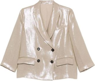 Brunello Cucinelli Femme, Vestes, Beige, Taille: 38 FR Double-Breasted Lurex Blazer