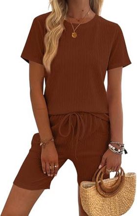 TOMWELL SurvêTement Femme Courte Eté Casual T-Shirts Chic Et Shorts Taille Haute Ensemble De Sport Sportswear Fitness Gym avec Poches sans Manches Suit Grande