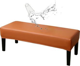 Generic Wasserdichter Esszimmerbankbezug Aus PU-Leder, Stretch-Schonbezug F&uuml;r Holzbank, Abnehmbar Und Waschbar, Universal-Gr&ouml;&szlig;e(Orange,120cm(47.2in))