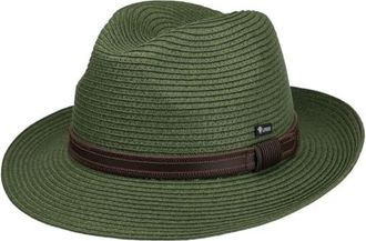 LIPODO Chapeau en Paille Mondavio Bogart Homme - Made in Italy de Soleil avec Bandeau Cuir Ete Printemps-ete - L (58-59 cm) Vert Fonce