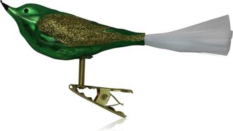 Lauschaer Glas Christbaumschmuck Vogel mit Glasschwanz wiesengrün matt 3 Stück Christbaumschmuck Weihnachtsbaumschmuck mundgeblasen, handdekoriert