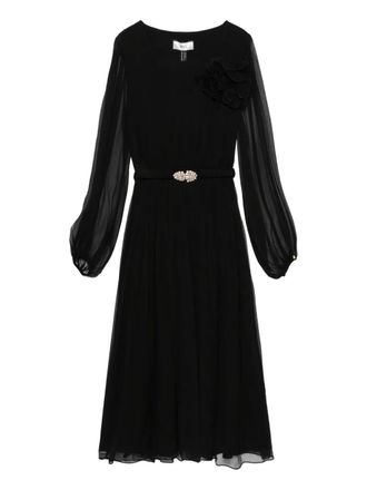 Nissa robe mi-longue &agrave; appliqu&eacute; floral - Noir