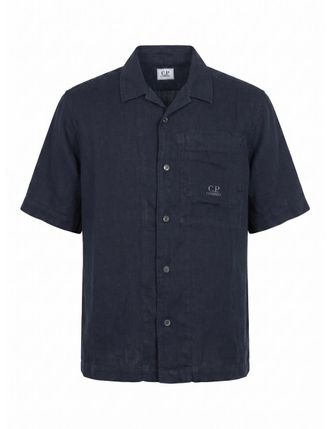 C.P. Company Mens Shirt Short-Sleeve Linen Blue
