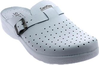 Saniflex 89931-10 Zertifizierte Medizinische Lederschuhe Clog Pantolette Komfortschuhe Hausschuhe, Herren, Wei&szlig;, EU 43