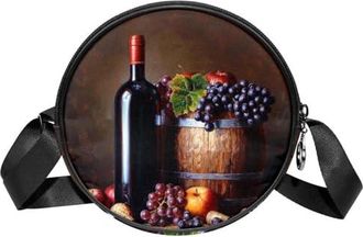 Generic Sac &agrave; bandouli&egrave;re rond pour femme, sac &agrave; bandouli&egrave;re rond d&eacute;contract&eacute; avec fermeture &eacute;clair et bretelles r&eacute;glables, rouge vin