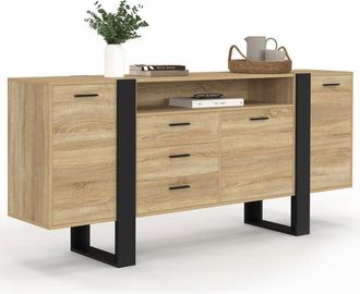 IDMarket Buffet 180 cm PHOENIX XXL 3 portes et 3 tiroirs avec niche bois et noir