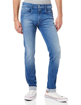 Replay Herren Jeans Anbass Slim-Fit Hyperflex Recycled mit Stretch, Medium Blue 009 (Blau), 32W / 36L