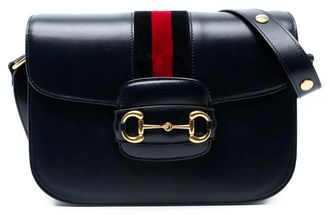 Gucci Hobo Bags - Medium Leather Web 1955 Horsebit Shoulder Bag - Gr. unisize - in Schwarz - für Damen