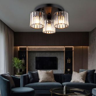 Globo Lighting Globo Lighting - Deckenlampe Deckenleuchte Wohnzimmerleuchte rund Acrylkristalle Schlafzimmer, Metall schwarz, 3x E27, DxH 35x18 cm