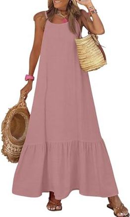 Generic Robe Longue Femme Robes Longues Femmes &Eacute;t&eacute; Chic Et Elegant pour Plage De Ete Fluide Dos Nu Style D&eacute;contract&eacute; Rose M