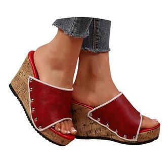 Generic Sandales compens&eacute;es &agrave; talon &eacute;pais pour femme avec soutien de la vo&ucirc;te plantaire et boucle r&eacute;glable en li&egrave;ge pour l&eacute;t&eacute;, les vacances, la plage, les voy