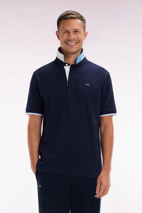 Eden Park Maillot &Agrave; Manches Courtes En Coton Marine Col Bicolore Coupe D&eacute;contract&eacute;e