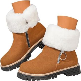 Generic Bottes de neige dhiver pour femme - Doublure en fourrure chaude - Double fermeture &eacute;clair - &Agrave; enfiler - Talon moyen et &eacute;pais - Chaudes - Pour lautomne