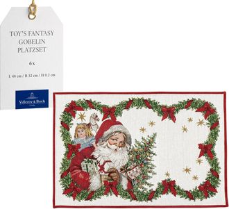 Villeroy & Boch Toys Fantasy Platzsets Bunt 6er Set, Waschmaschinengeeignet, Gobelin Platzset mit Santa, Weihnachtsdekorationen, Dekoration Weihnachten, Baumwolle, Po