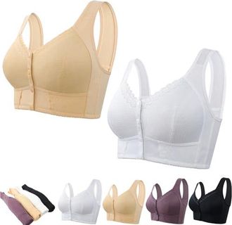Generic Emilychoice Soutien-gorge respirant &agrave; fermeture avant pour personnes &acirc;g&eacute;es, soutien-gorge confortable et pratique &agrave; boutons-pression sur le devant, Bl
