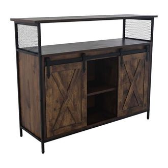 Relaxdays Sideboard mit Schiebet&uuml;ren, HBT: 80 x 100 x 33 cm, 6 F&auml;cher, Beistellschrank K&uuml;che & Wohnzimmer, braun/schwarz