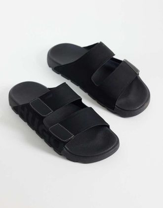 HUGO BOSS HUGO Red - Sandales avec logo et deux brides de fermeture - Bleu fonc&eacute;