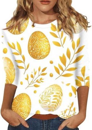Generic HUIFUAO Chemise de Pâques pour femme avec motif oeufs de lapin, hauts à manches 3/4, pull mignon en forme de lapin, tunique tunique assortie pour la f