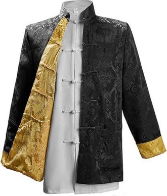Generic Veste Tang de luxe pour homme, motif jacquard, bouton grenouille, manches longues, col montant, manteau pour le Nouvel An chinois, costume de f&ecirc;te, no