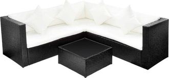 vidaXL 4-tlg. Garten-Lounge-Set mit Auflagen Poly Rattan Schwarz vidaXL