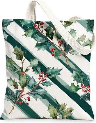 Generic Sacs fourre-tout en toile de houx, respectueux de lenvironnement, r&eacute;utilisables, l&eacute;gers et lavables avec bandouli&egrave;re, Vert, 13x15 Inch