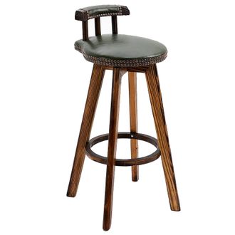 Generic Barhocker mit niedriger R&uuml;ckenlehne und um 360 Grad drehbarer Sitzfl&auml;che, Vintage-Barstuhl mit Kunstlederbezug und Massivholzbeinen