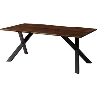 Massivmoebel24 Table à Manger en bois dAcacia 160x90x75 marron laqué / pieds en X incliné anthracite matte FREEFORM 3